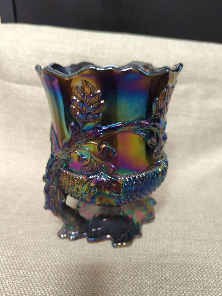 Vintage Fenton Carnival Glass Amethyst Autumn Acorns Ribbon Edge Bowl ...