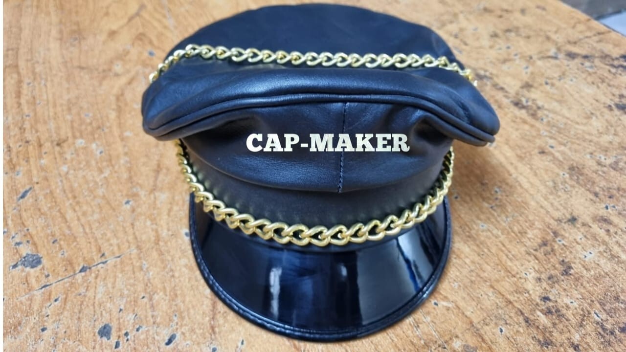 Finest Soft Real Leather Muir cap peaked cap with chain, biker cap ...