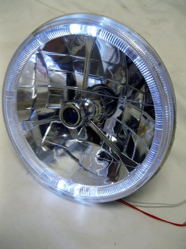 Street Rod 7" Tri Bar Blue Dot H4 Headlight CLEAR LED Turn Signal 12v ...