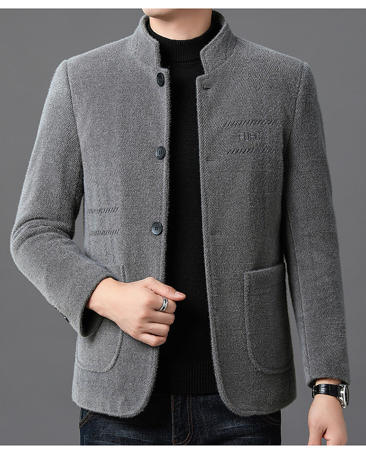 Winter Woolen Stand Collar Coat Men's Casual Wool Cotton Coat Jacket ...