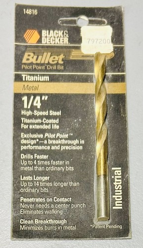 Black & Decker Industrial Bullet Pilot Point Drill Bit 1/4" Titanium ...