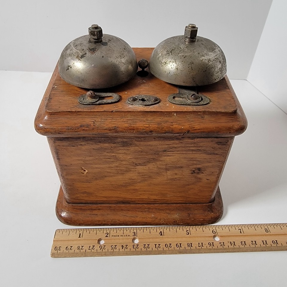 Antique Wood Metal Desk Top Electric Phone Ringer Box Unbranded Oak ...