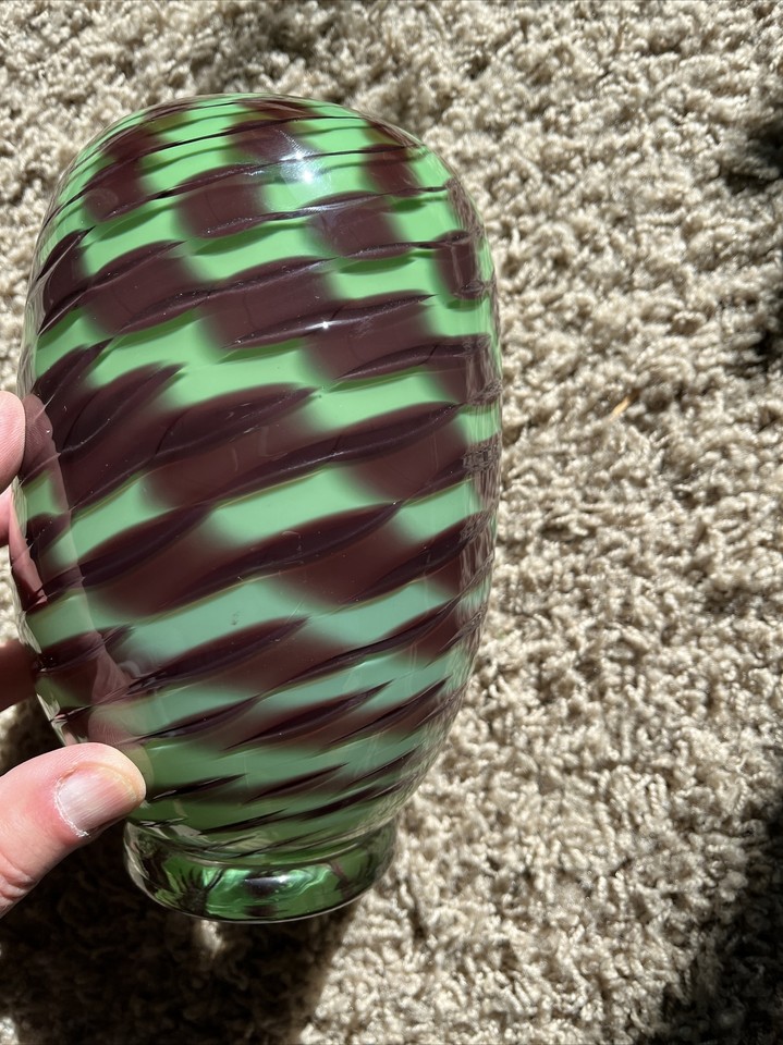 Randi Dauler Art Glass Vase Green w. Brown Swirls - Pittsburgh Artist 9 ...