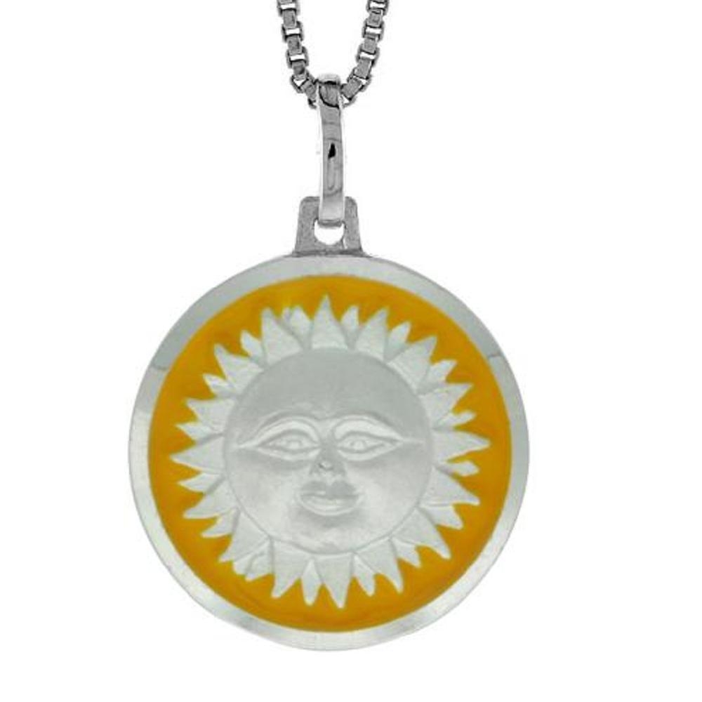 Sterling Silver Yellow Enameled Sun Pendant / Charm, Made in Italy, Box ...