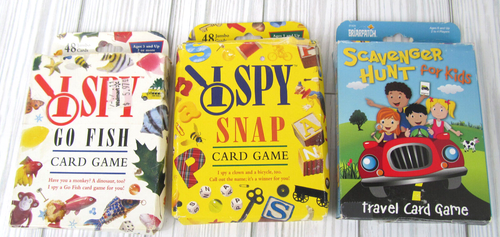 3 Kids Card Games Lot Go Fish Snap I Spy Scavenger Hunt Travel Camping ...