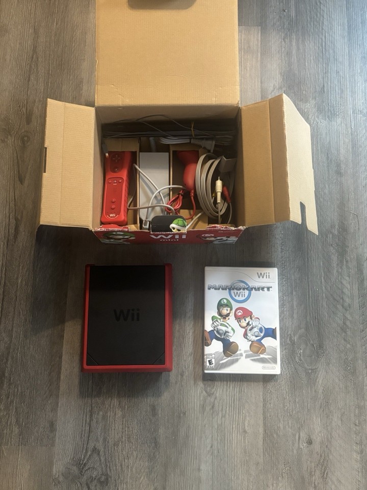 Nintendo Wii Red & Black Mini Console Complete With Mario Kart Game ...