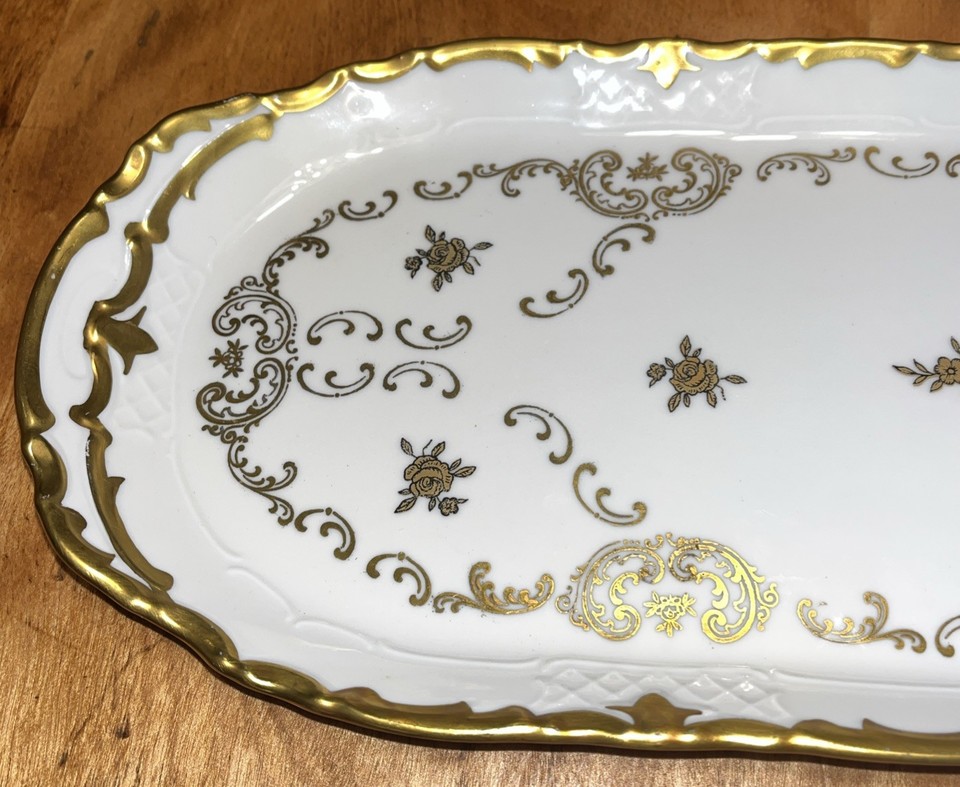 Reichenbach Gold Scrolls & Flowers Sandwich Serving Tray Dish Oblong 15 ...