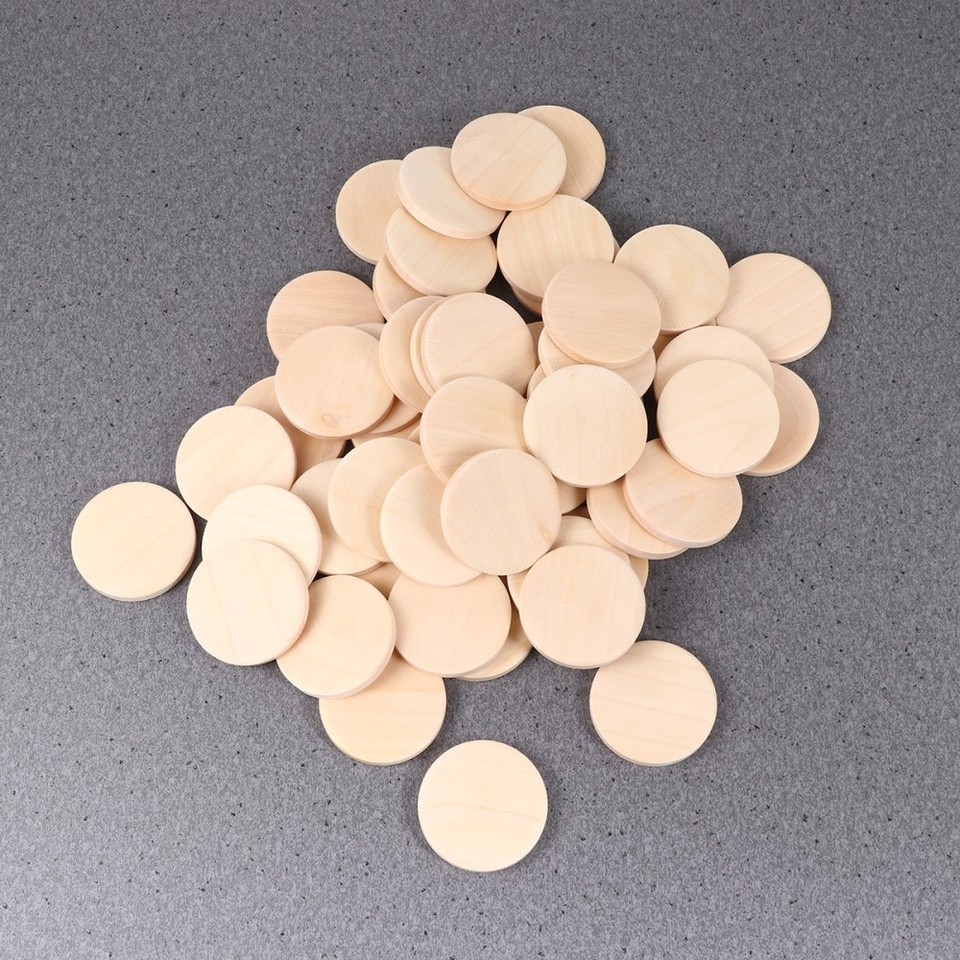 50 Pcs 40mm Round Wood Piece Disc Learning Tools DIY Painting Drawing ...