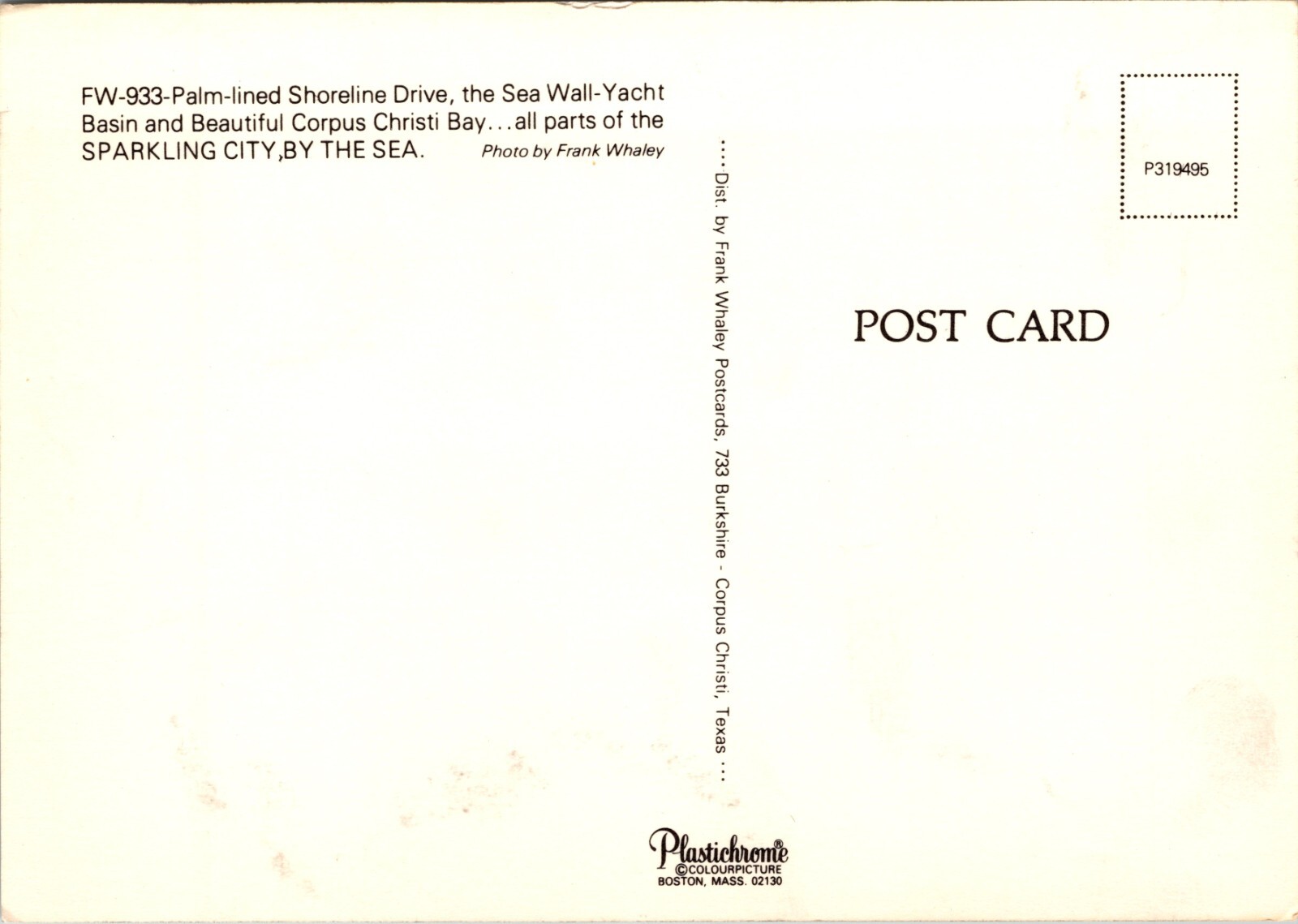 6x4" Postcard Corpus Christi Texas Shoreline Drive Sea Wall Yacht Basin ...