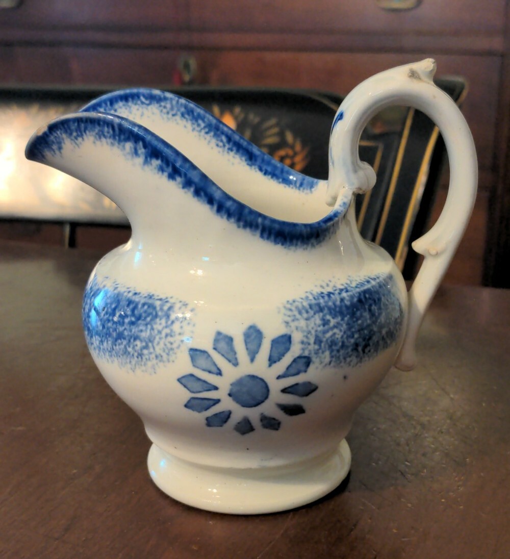 Antique Blue Spatterware Creamer Staffordshire 19th Century Cut Sponge ...