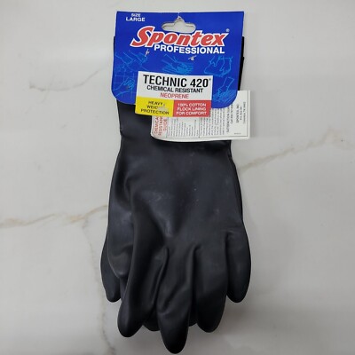 Spontex Technic 420 Pro Chemical Resistant Neoprene Gloves Large Black ...