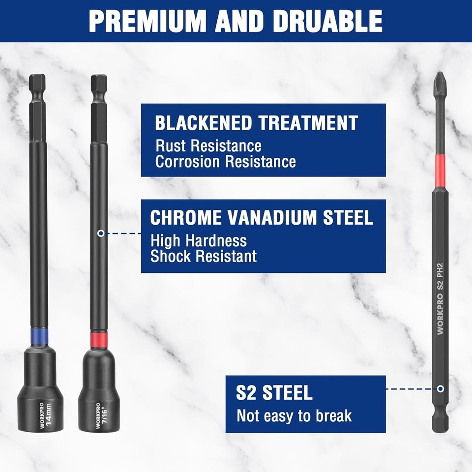 WORKPRO 16PC Magnetic Nut Driver Set Bit 6" Long Nut Driver Metric ...