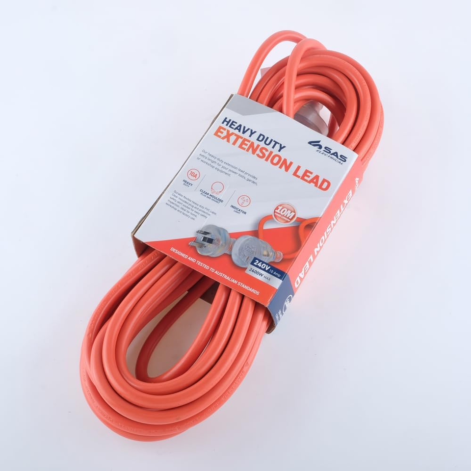 240V 10A Heavy Duty Extension Lead 10m Orange w Indicator Light ...