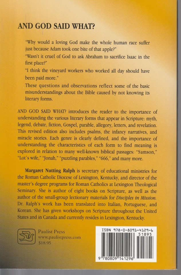 Biblical Literary Forms 2003 And God Said What? Margaret Ralph Bible ...