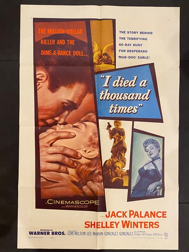 I DIED A THOUSAND TIMES 55 JACK PALANCE SHELLEY WINTERS FILM NOIR 1SH i-died-a-thousand-times-55-jack-palance-shelley-winters-film-noir-1sh