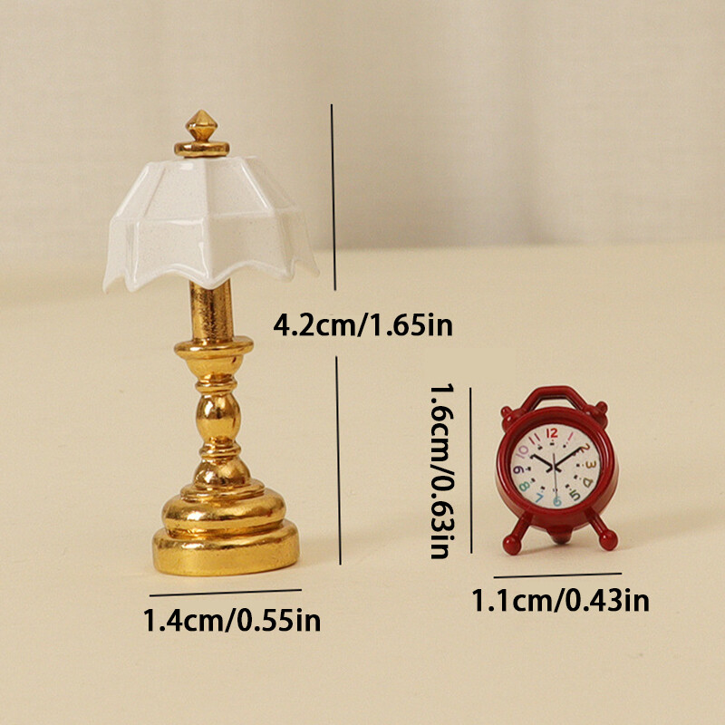 2Pcs 1:12 Dollhouse Miniature Desk Lamp Lights Alarm Clock Bedside Lamp ...