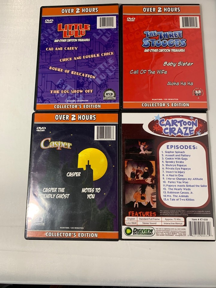Lot of 4 Claasic Cartoon DVDs- Popeye, Casper, 3 Stooges & Little Lulu ...