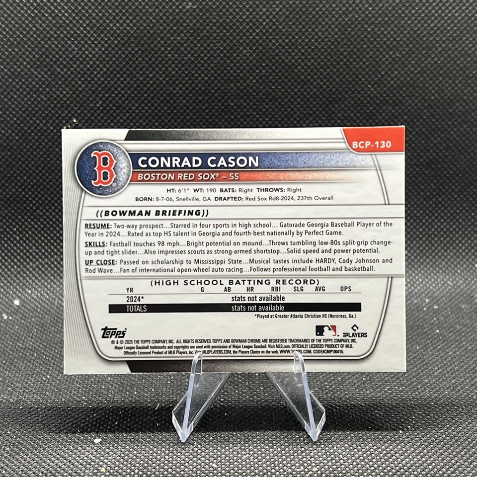 Conrad Cason 1st Chrome Prospect Rookie 2025 Bowman Card #BCP-130 ...