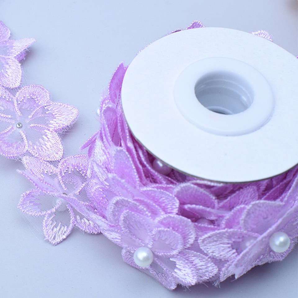 1 Yard Flower Lace Trim Beaded Ribbon Embroidered Fabric Wedding Dress ...