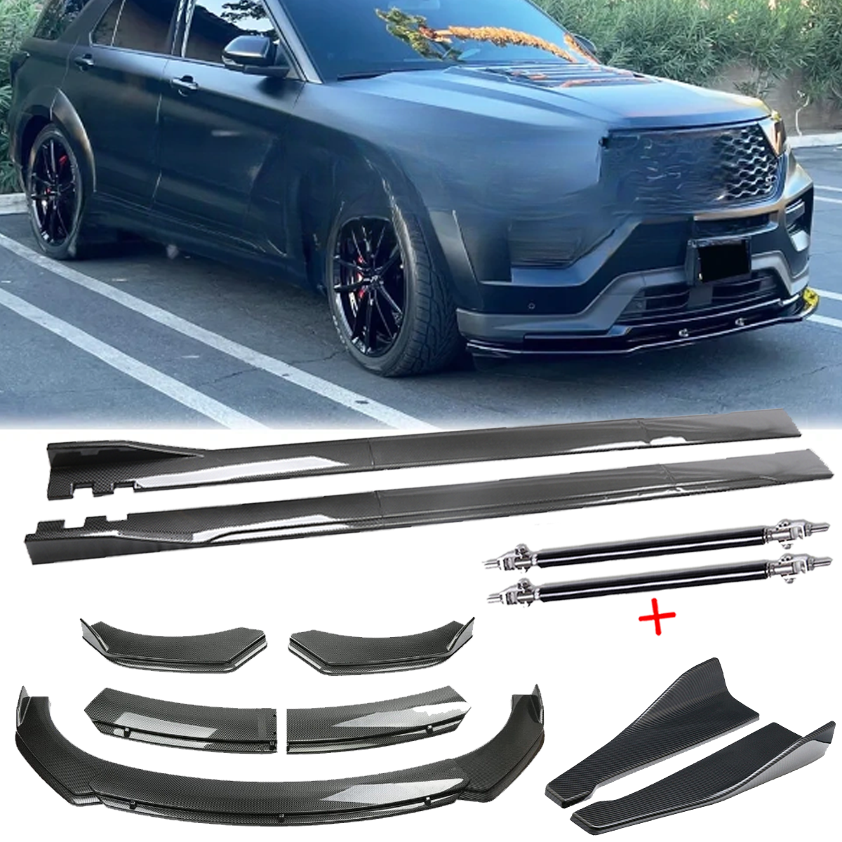 Carbon Fiber Front Bumper Lip Rear Splitter Spoiler Body Kits For Ford ...