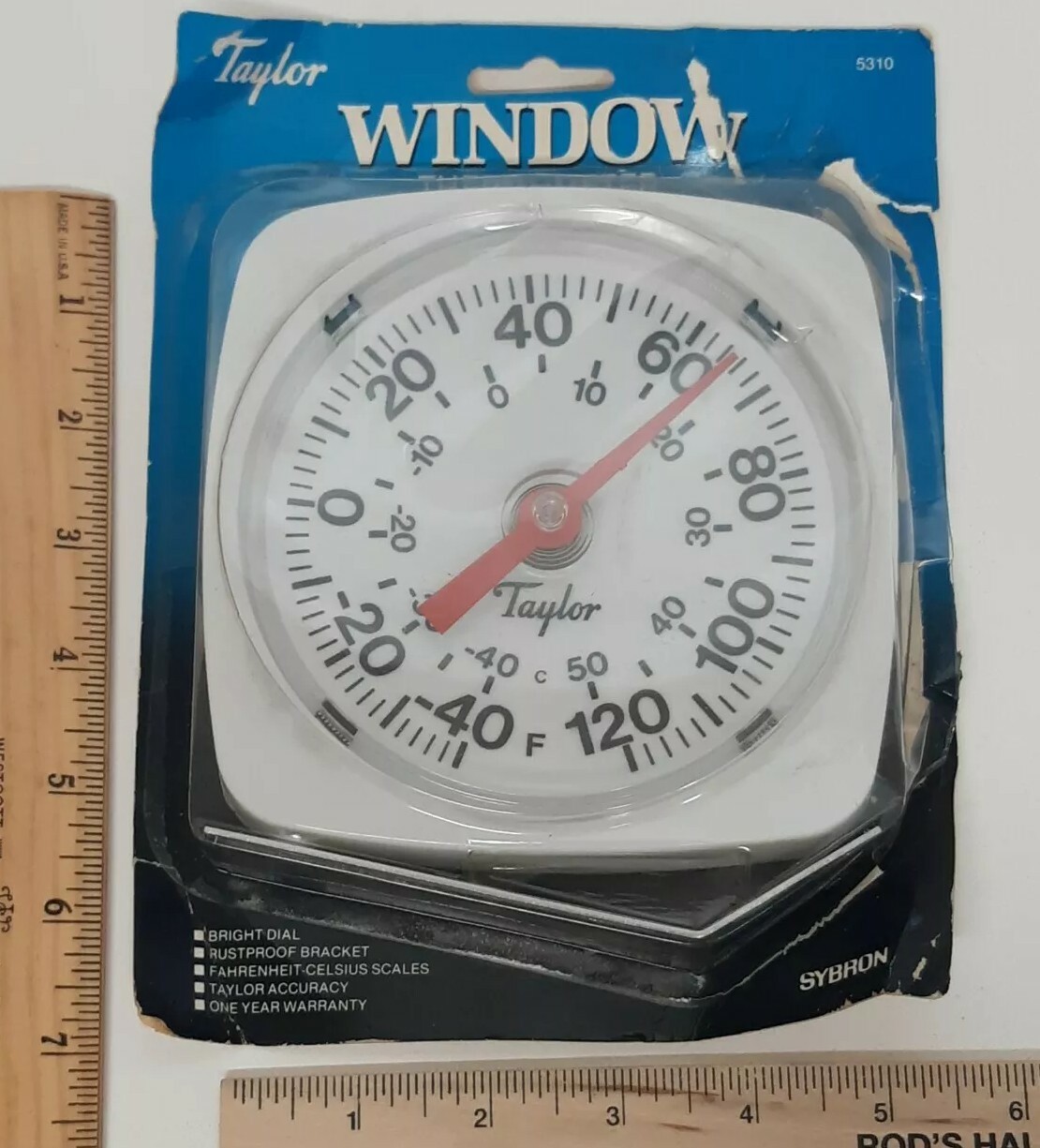 Taylor Window Thermometer No 5310 Bright Dial Fahrenheit Celsius ...