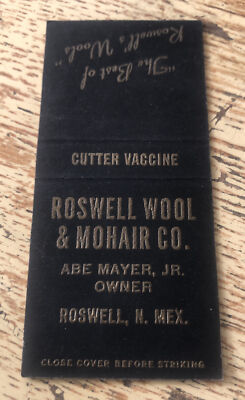 Roswell Wool & Mohair Co. New Mexico Matchcover Cutter Vaccine Matchco ...