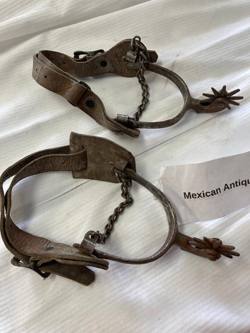 Antique Mexican Late 1800s 4.5" Hand Forged Iron Spur Set with Backings | eBay
