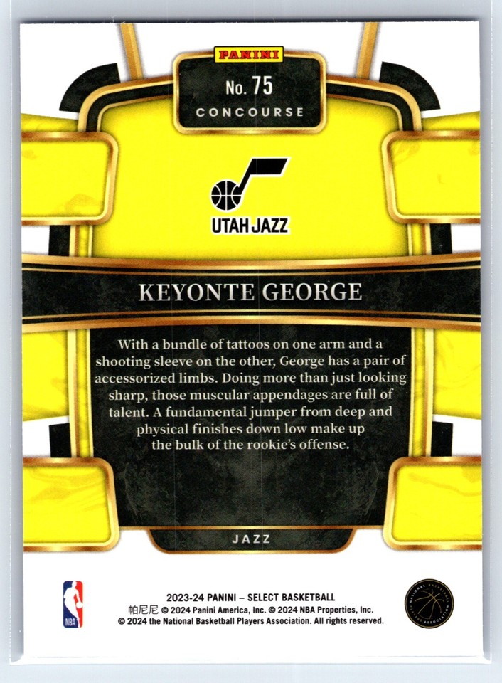 Keyonte George RC 2023-24 Panini Select Utah Jazz #75 | eBay