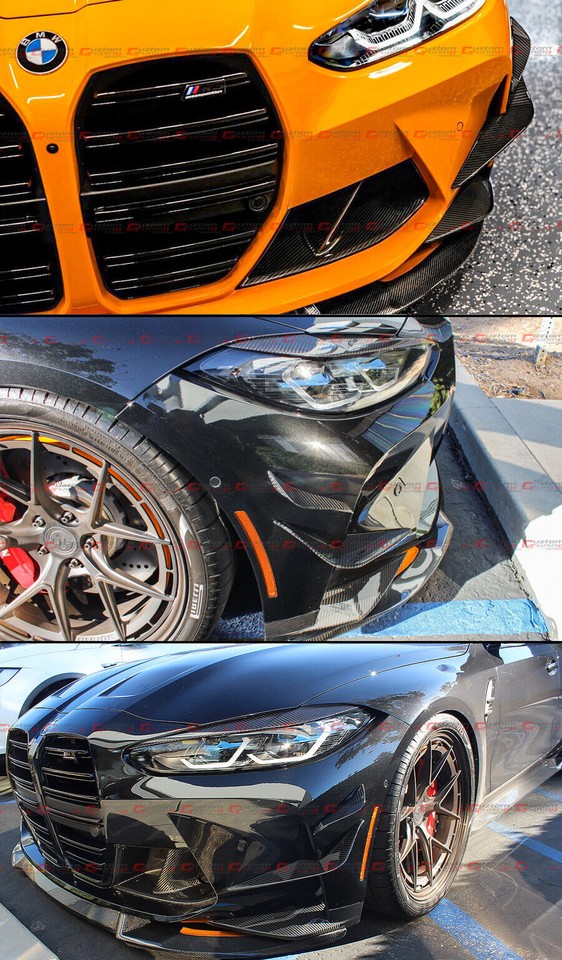 100%Carbon Fiber Bumper Aero Winglet Canard Fins For 21-24 BMW G80 M3 ...