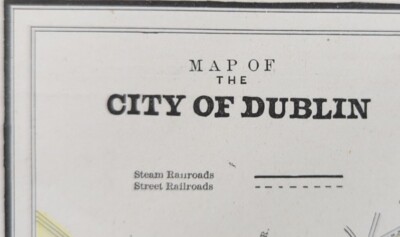 Vintage 1900 DUBLIN IRELAND Map 14"x11" Old Antique Original USHERS ...