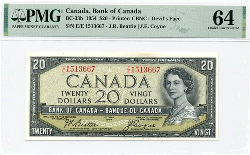 1954 $20 DEVIL'S FACE Bank of Canada BC-33b E/E - PMG Choice UNC 64 | eBay