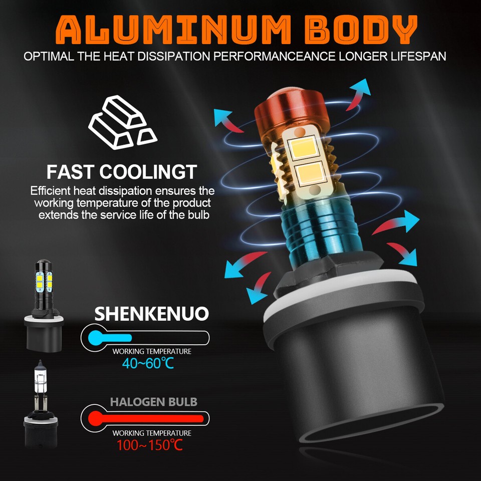 2PC 880 LED Fog/Driving Light Bulb 6000K Xenon White High Power 890 892 ...