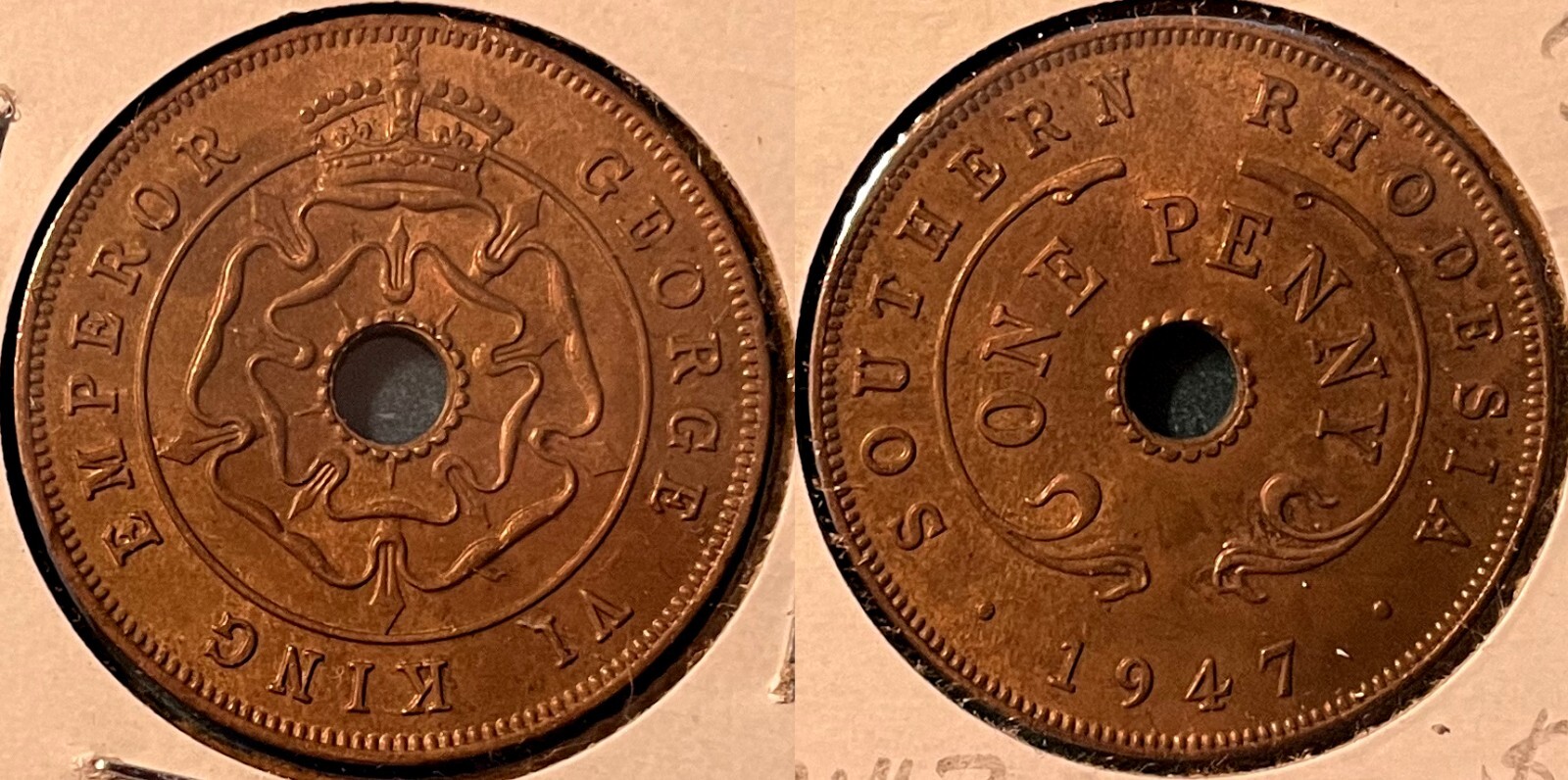 Southern Rhodesia 1947 1 Penny - George VI KM-8a Bronze BUNC Toning a ...