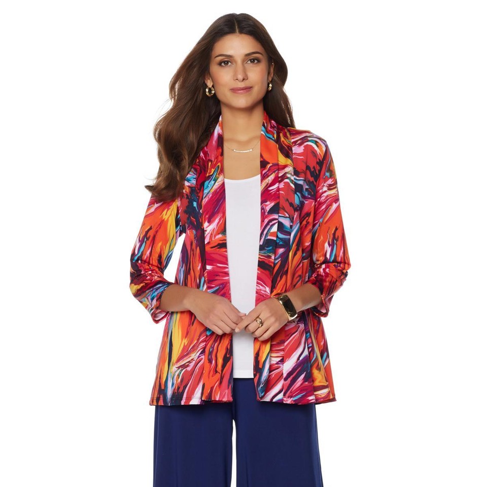 Slinky Brand 3/4-Sleeve Printed Jacket with Shawl Collar 534151-J | eBay