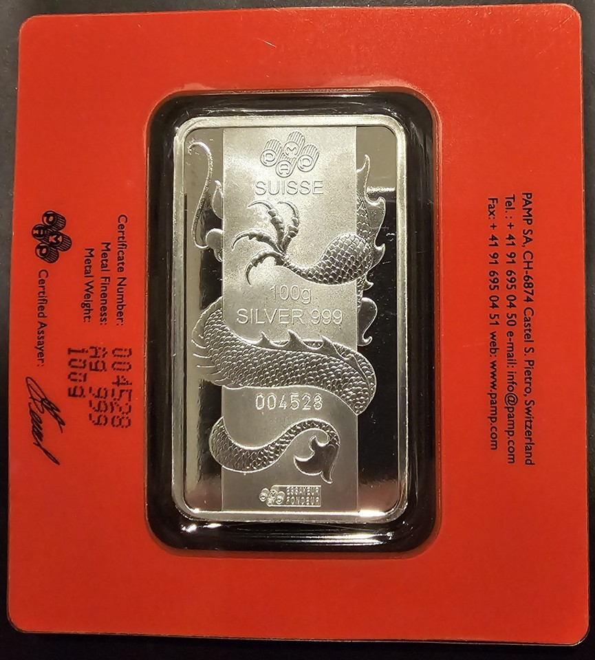 2012 LUNAR CALENDAR SERIES YEAR OF THE DRAGON - PAMP SUISSE 100g .999 ...