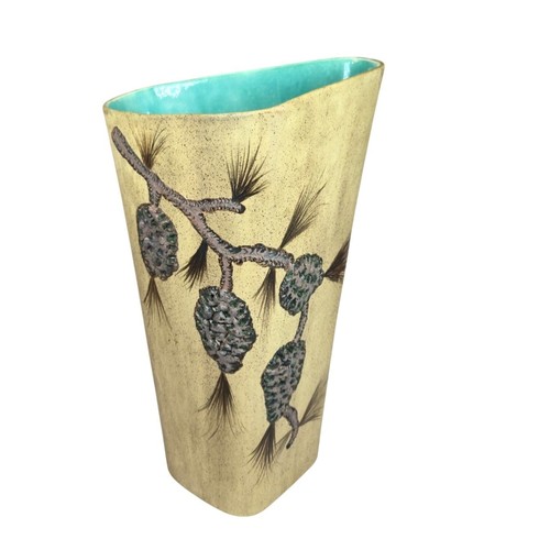 Handcrafted Studio Pottery Vase Signed JM Pinecones speckled Lodge ...