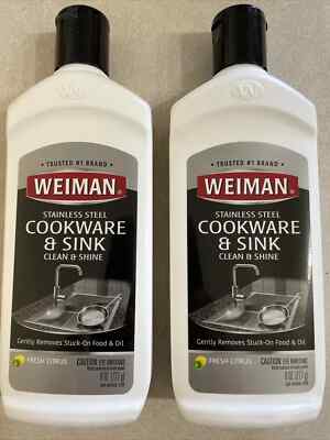 (2) Weiman Stainless Steel Sink Cleaner and Polish - Non-abrasive 8 Oz ...