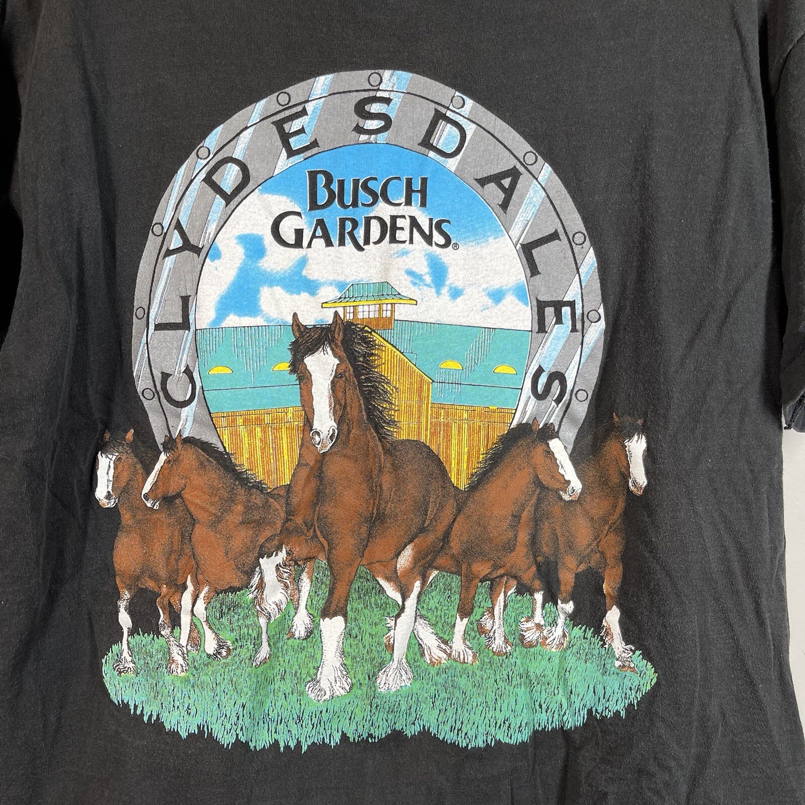 Vtg Busch Gardens Clydesdale Horses Single Stitch Shi… - Gem