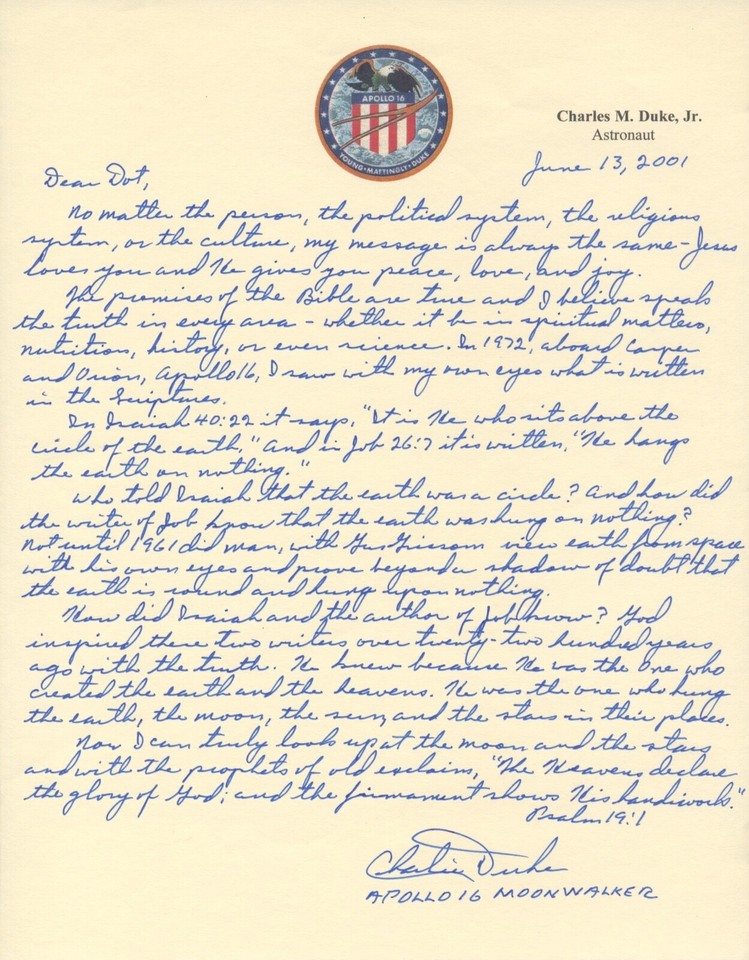 CHARLES CHARLIE DUKE Autographed Letter Signed Autographed NASA Apollo ...