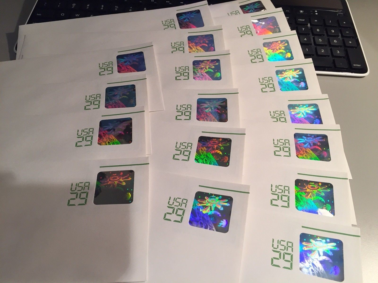 29 Cent USA SPACE STATION HOLOGRAM STAMP ENVELOPE Pack of 18.. Sci-Fi ...