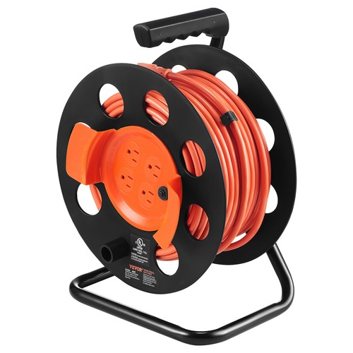VEVOR Extension Cord Reel 100FT with 4 Outlets 14AWG SJTOW Manual Cord ...