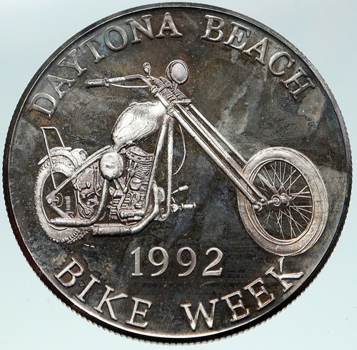 1992 USA Daytona Beach FLORIDA Bike Week MOTORCYCLE Old Silver Token ...
