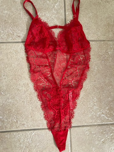 New Victoria’s Secret XL Red Lace Teddy Sexy High Leg Bodysuit Lingerie ...