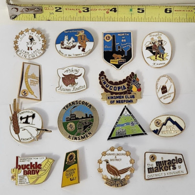 Vtg Kinsmen Club Collector Pin BIG lot Manitoba Saskatchewan Small Town ...