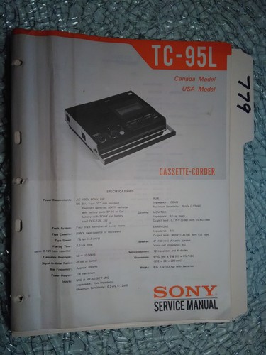 Sony TC-95L service manual original repair book cassette recorder tape ...