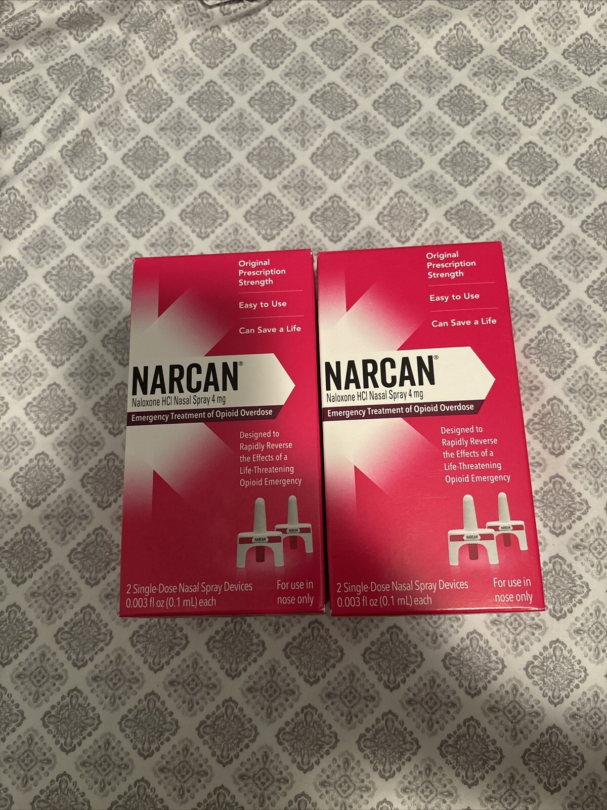 2 PACK Narcan Naloxone 4mg Nasal Spray 4 DOSES for Opiod Overdose New ...