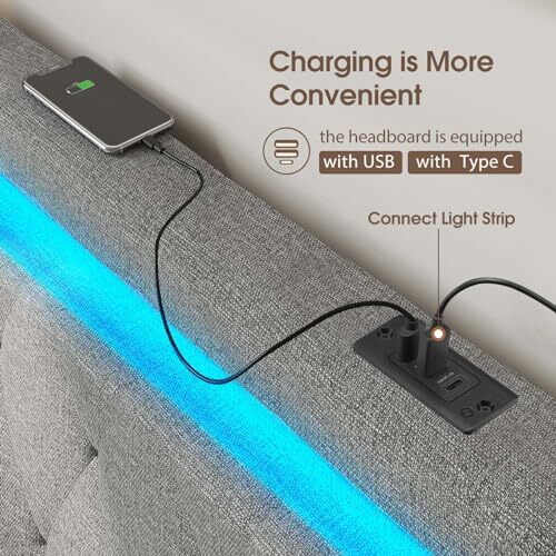 Headboard For Full Size Bed With 60000 Diy Color Of Led Light Usb ...