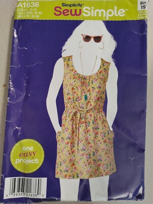 Simplicity Sew Simple Pattern A1636 Misses' Pullover Dress Tie Belt ...