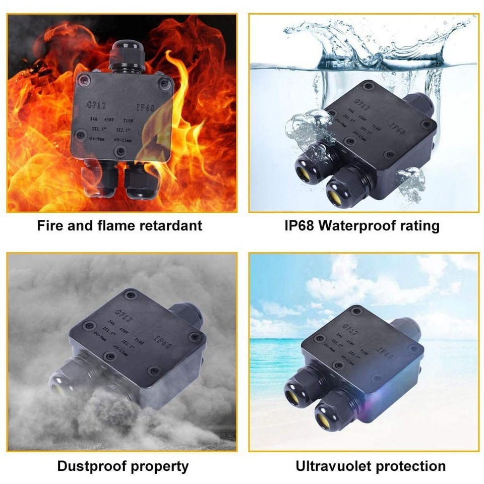 Box IP68 Outdoor Gland Electrical Box with 3 Cable Connector for 4-15 ...