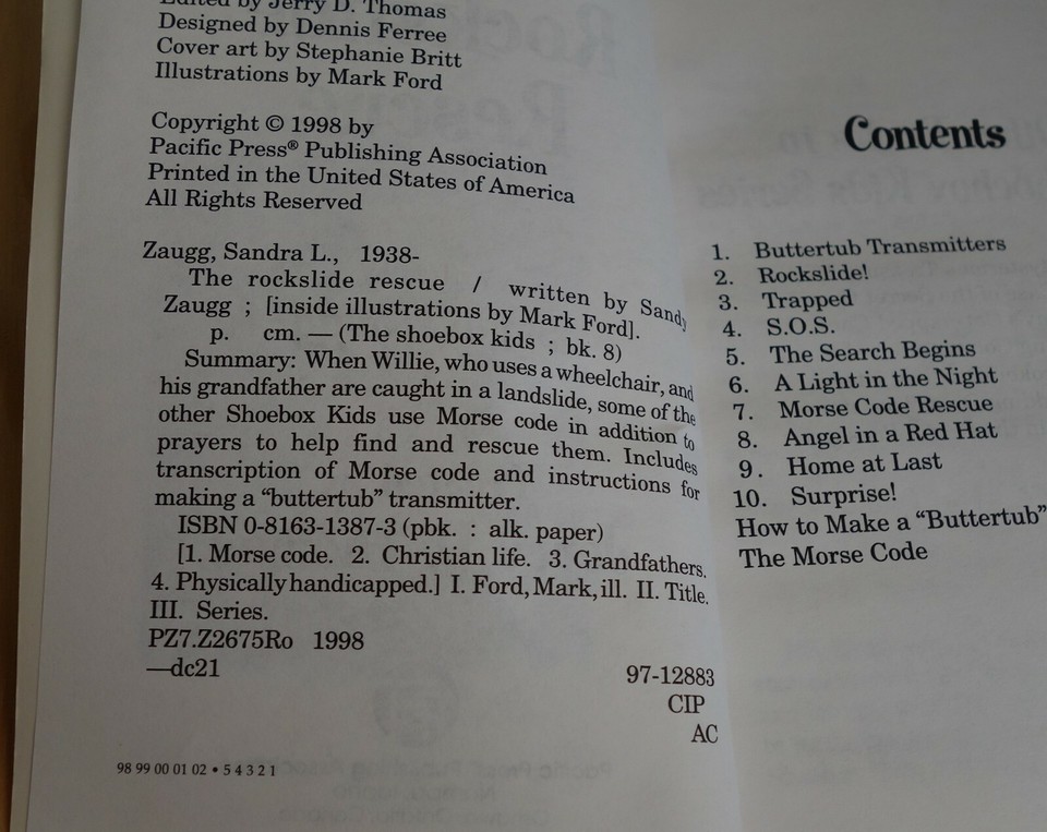 Sandy Zaugg The Rockslide Rescue The Shoebox Kids Book 8 1998 Childrens ...
